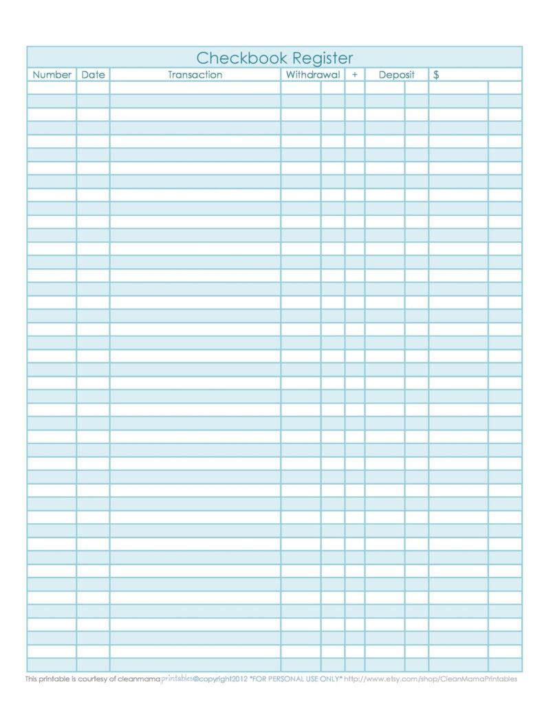 Checkbook Register Template Free Printable | Printable Templates