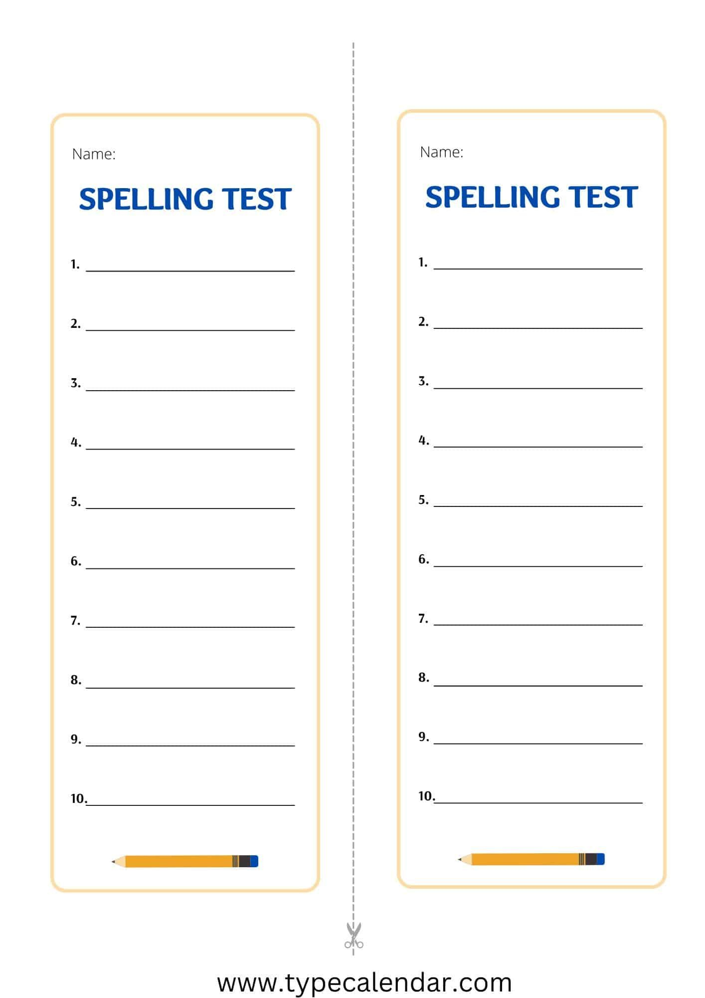 Free Printable Spelling Test Template | Printable Templates