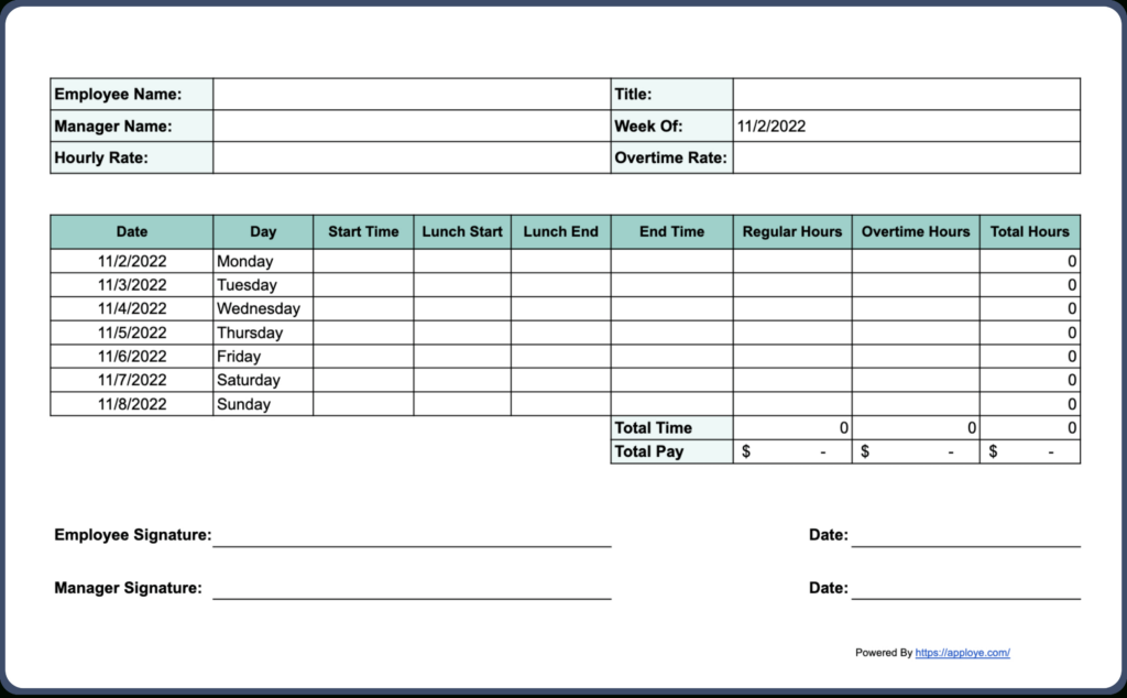 Printable Daily Timesheet Template | Printable Templates