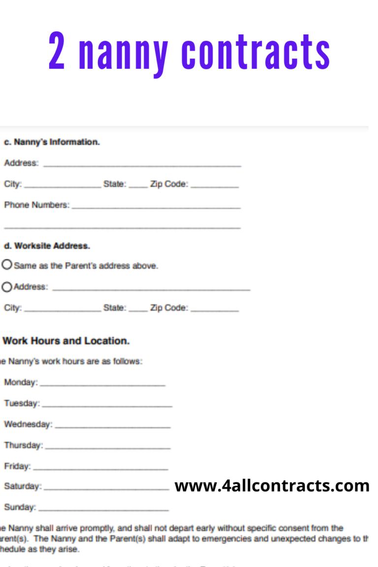 Printable Nanny Contract Template – Printable Templates