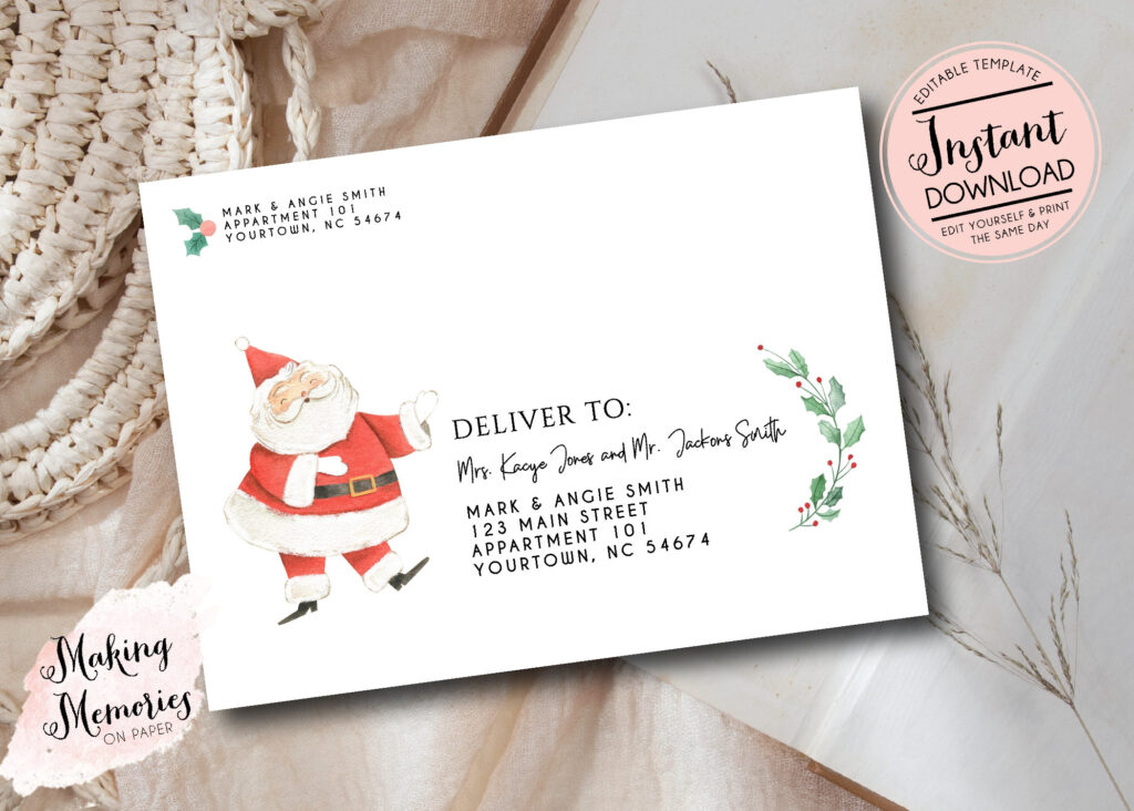 Christmas Card Envelope Template | Printable Templates
